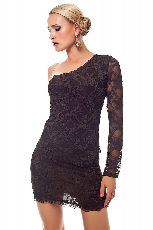 One Shoulder Minikleid Abendkleid Dress Robe Spitze Partykleid