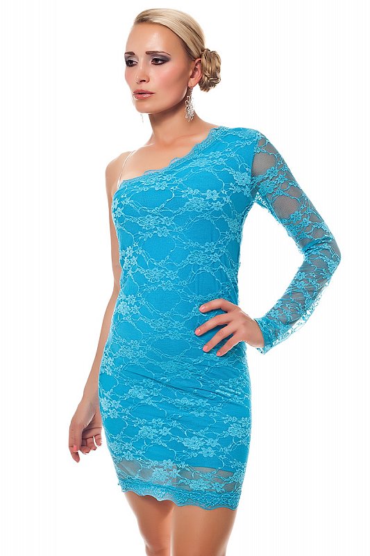 One Shoulder Minikleid Abendkleid Dress Robe Spitze Partykleid