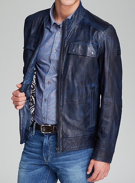 Herren Lederjacke HUGO BOSS Jipsie Jacke Leather Jacket Men Blau ...