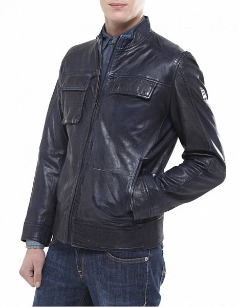 Herren Lederjacke HUGO BOSS Jipsie Jacke Leather Jacket Men Blau ...